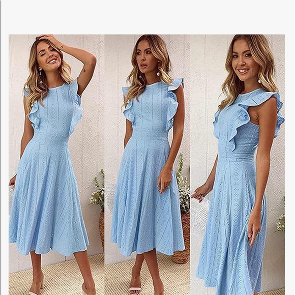 Dresses | Baby Blue Lace Ruffle Sleeve Midi Dress Medium | Poshmark